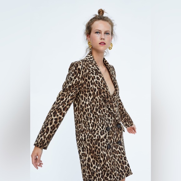 Zara | Jackets & Coats | Zara Leopard Print Double Breasted Coat With ...
